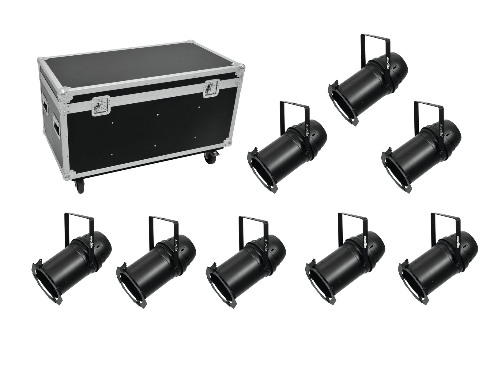 Eurolite Set 8x LED PAR-64 COB 3000K 100W Zoom bk + Case - EUROLITE Set ...